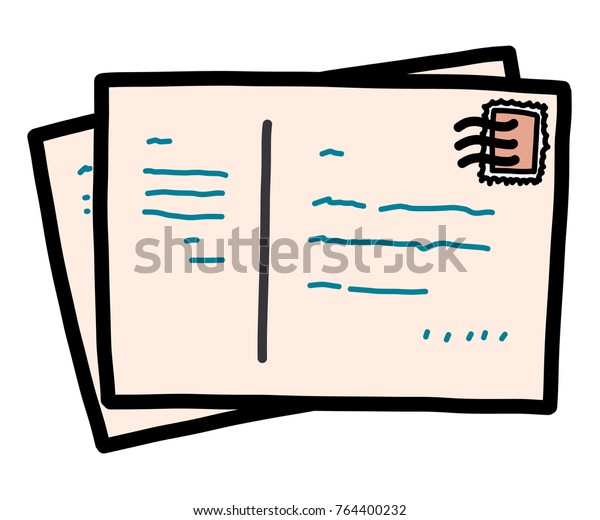 Postcard Cartoon Vector Illustration Hand Drawn: เวกเตอร์สต็อก (ปลอดค่า ...