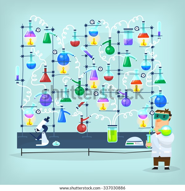 Poster Biochemist Conducting Experiment His Laboratory Stock Vector ...