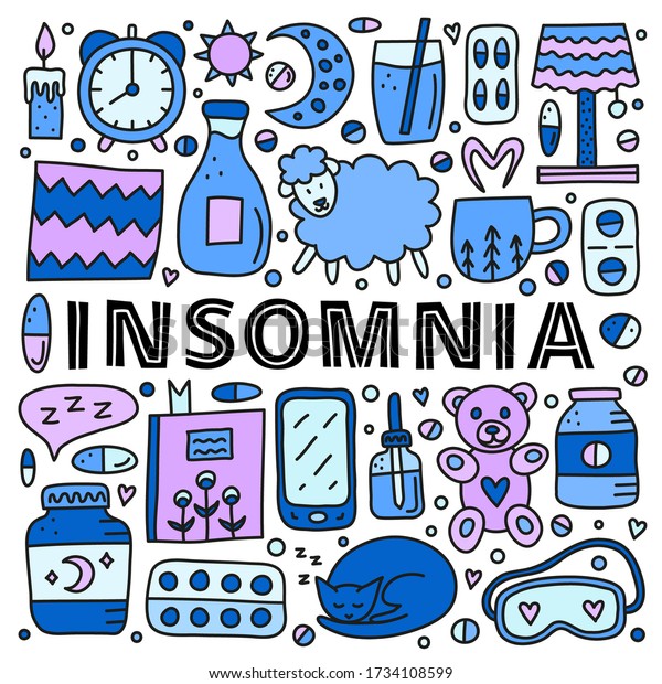 Poster Lettering Doodle Colored Insomnia Bed Stock Vector (Royalty Free ...