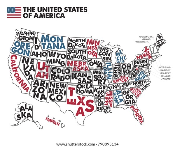 Poster Map United States America State Stock Vector (Royalty Free ...