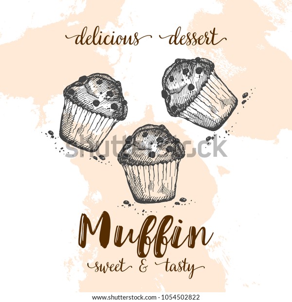 Poster Muffins Set Hand Drawn Cakes Stock Vector (Royalty Free ...