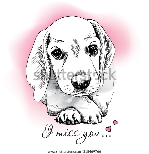 Poster Portrait Sad Puppy Beagle On Stock Vector (Royalty Free) 318469766