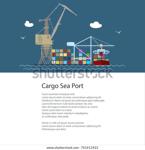 Poster Seaport Cargo Crane Container Ship 스톡 벡터(로열티 프리) 761612422