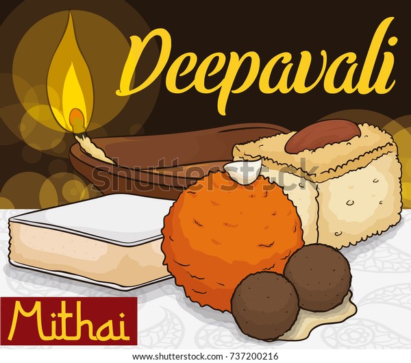 Poster Table Delicious Desserts Mithai Deepavali Stock Vector (Royalty ...