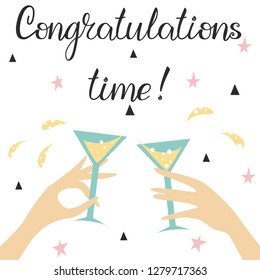 Poster Two Glasses Drink Hands Congratulation Stock Vector (Royalty ...