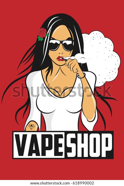 Poster Vape Shop Vape Girl Vector Stock Vector (Royalty Free) 618990002