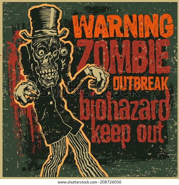 Poster Zombie Outbreak Sign Board Zombie: vector de stock (libre de ...