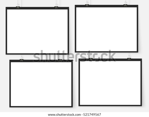 Posters On Binder Clips On Wall Stock Vector (Royalty Free) 521749567