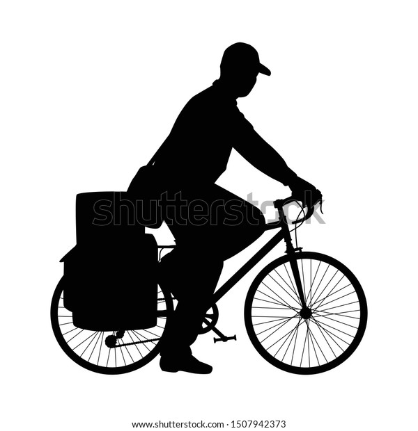 Postman His Bicycle Silhouette Vector Stock Vector (Royalty Free ...