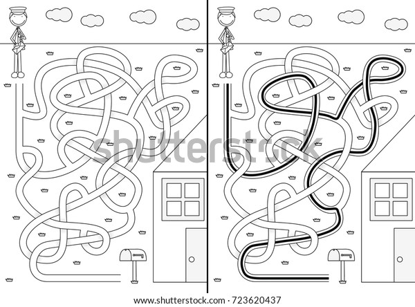 Postman Maze Kids Solution Black White Stock Vector (Royalty Free ...