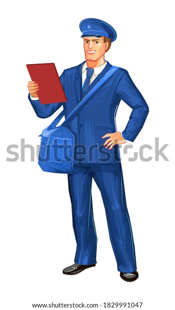 Postman Middleaged Young Man Blue Suit Stock Vector (Royalty Free ...