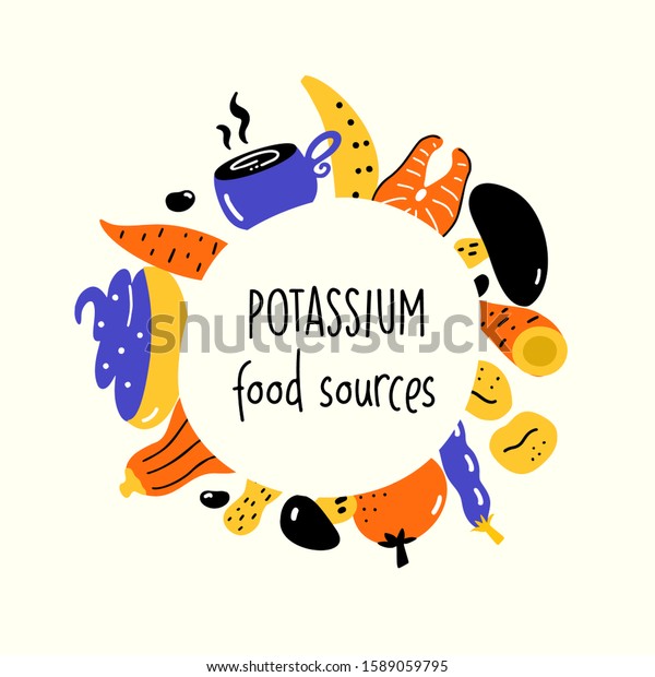 Potassium Food Sources Vector Cartoon Illustration Stock Vector ...