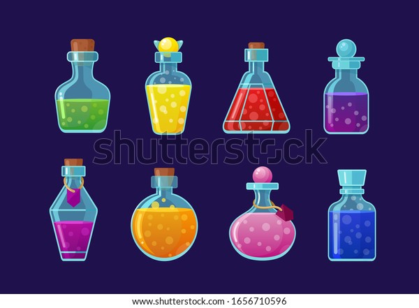 Potions Vector Cartoon Illustrations Set Magic Stock Vector (Royalty ...