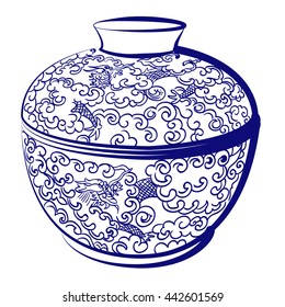 Vektor Stok Pottery Hand Drawing Vector Porcelain (Tanpa Royalti ...