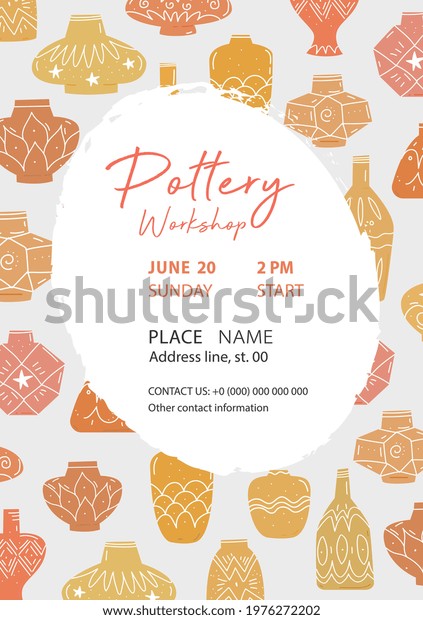 Pottery Workshop Poster Template Hand Painted Stock Vector (Royalty ...