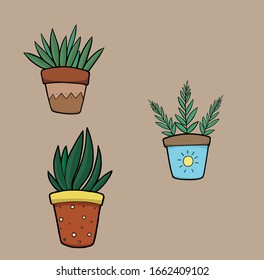 Pottet Plants On Biege Background Stock Vector (Royalty Free ...