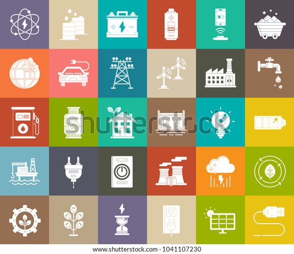 Power Energy Icons Vector Electricity Symbols Stock Vector (Royalty ...
