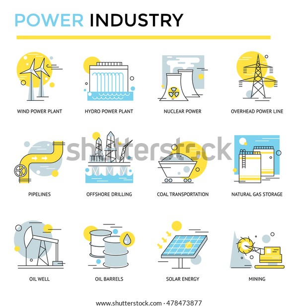 Power Industry Icons Thin Line Flat Stock Vector (Royalty Free ...
