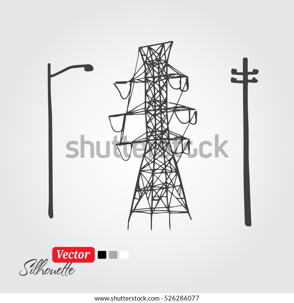 Power Lines Set Black Silhouette On Stock Vector (Royalty Free) 526286077