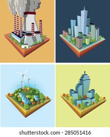 Power Plants Buildings Set Vector Illustrations Stock Vector (Royalty ...