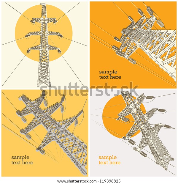 Power Transmission Line Vector Illustration Set Stock Vector (Royalty ...