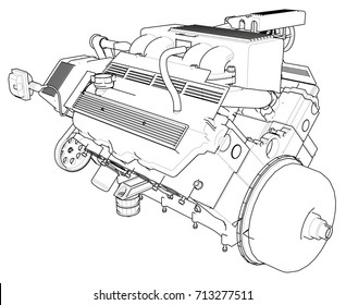 94 V8 car engine drawing Stock Vectors, Images & Vector Art | Shutterstock