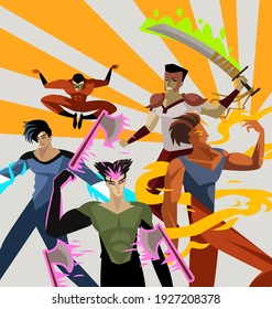 Powerful Comic Superhero Strong Team Stock Vector (Royalty Free ...