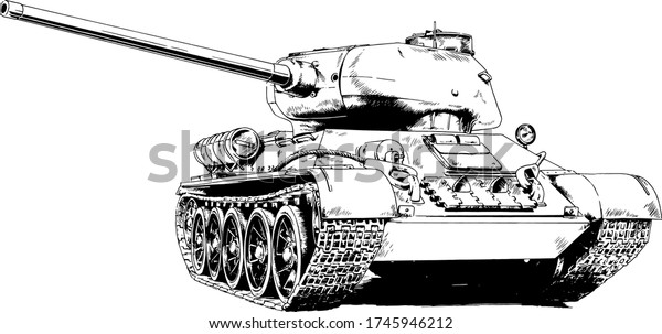 Powerful Tank Gun Drawn Ink Freehand Stock Vector (Royalty Free ...