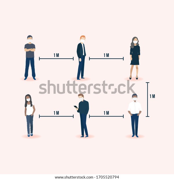 Practicing Physical Distancing Social Distancing Group Stock Vector ...