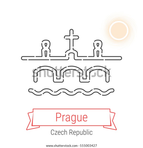 Prague Czech Republic Flat Style Thin Stock Vector (Royalty Free) 555003427