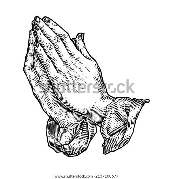 Praying Hand Hand Drawn Illustration Isolated: เวกเตอร์สต็อก (ปลอดค่า ...