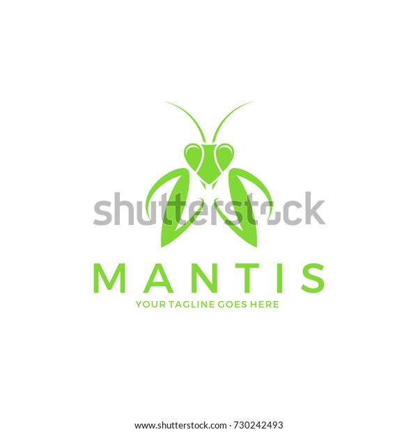 Mantis rezando.Logo. Insectos abstractos. Mantis aislada sobre fondo blanco