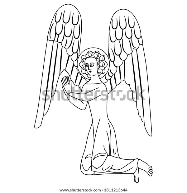 Praying Medieval Angel Isolated Vector Illustration Stock Vector ...