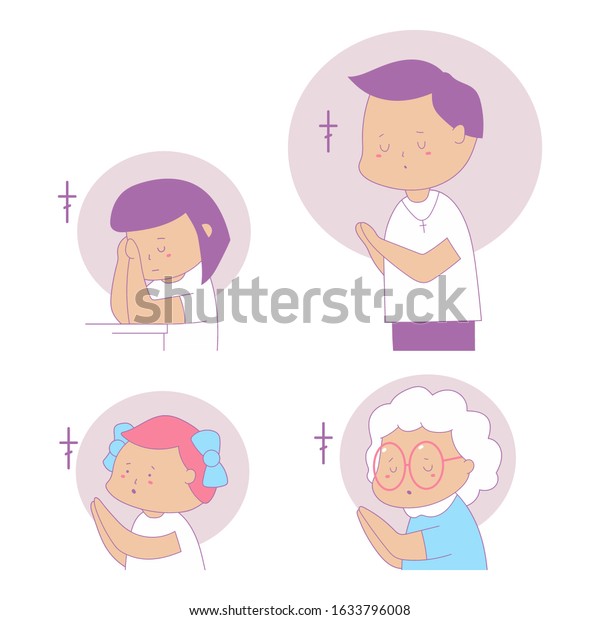 Praying People Vector Cartoon Characters Set Stock Vector (Royalty Free ...
