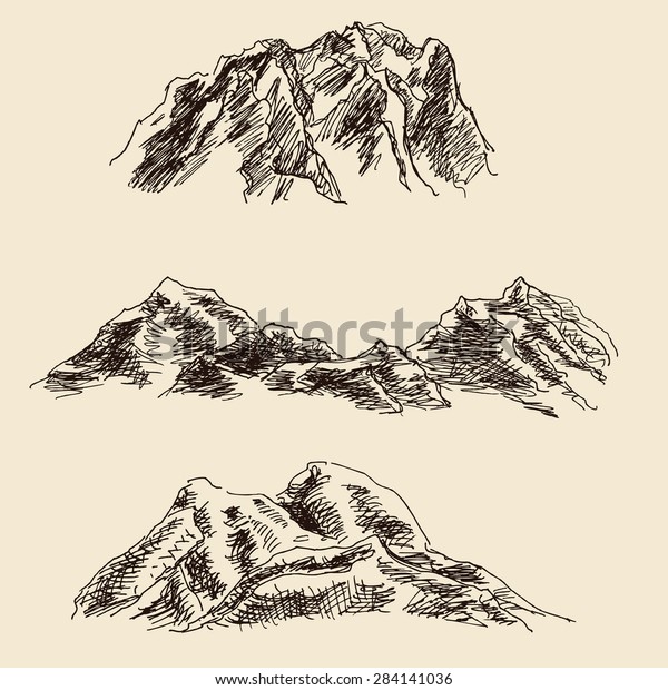 Precipitous Mountain Landscape Sketch Hand Drawing Stock Vector ...