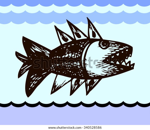 Predatory Fish Doodle Sketch Colorful Backdrop Stock Vector (Royalty ...