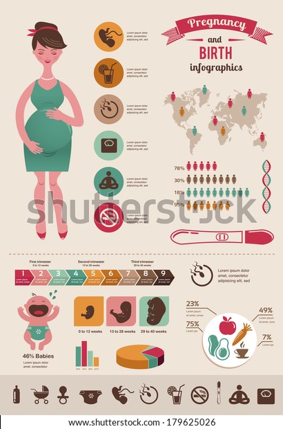 Pregnancy Birth Infographics Icon Vector Set Stock Vector (Royalty Free ...