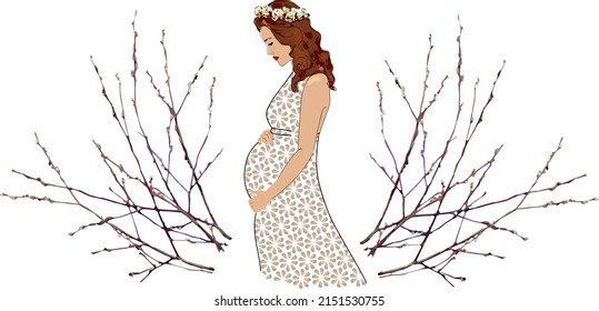 Pregnant Woman Red Hair Stock Vector Royalty Free 2151530755