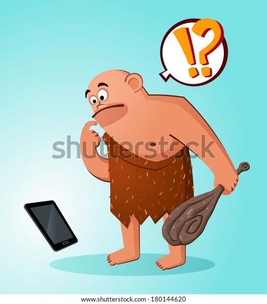 Prehistoric Age Caveman Surprised Find Hitech Stock Vector (Royalty ...