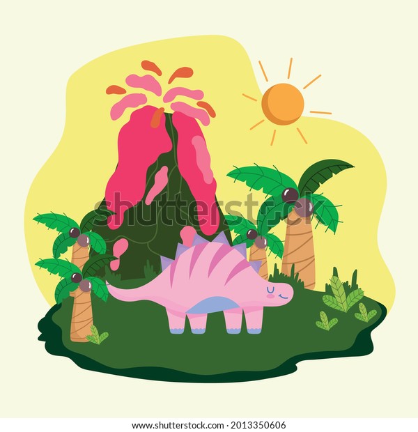 Prehistoric Dinosaur Volcano Cartoon Stock Vector (Royalty Free ...