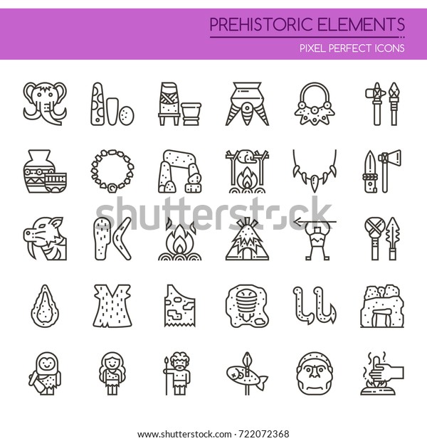 Image vectorielle de stock de Eléments préhistoriques , Icônes de ligne ...