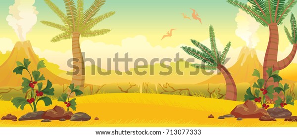 Prehistoric Nature Extinct Green Plants Yellow Stock Vector (Royalty ...