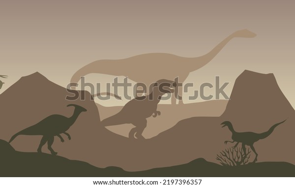 Prehistoric Planets Landscape Dinosaurs Vector Illustration Stock ...
