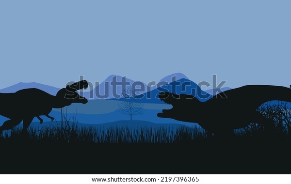 Prehistoric Planets Landscape Dinosaurs Vector Illustration Stock ...
