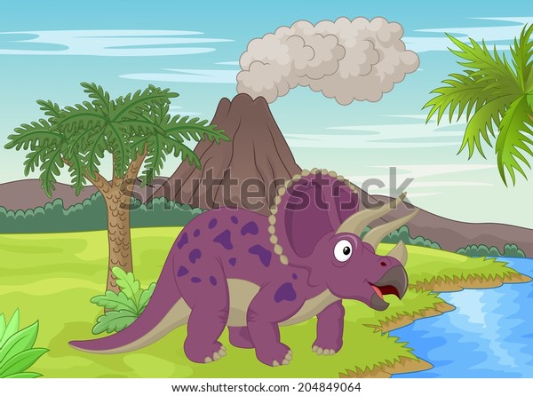 Prehistoric Scene Triceratops Cartoon Stock Vector (Royalty Free ...