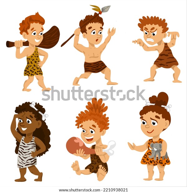 Prehistoric Stone Age Set Primitive People Stock Vector (Royalty Free ...