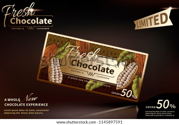 Premium chocolate ads with classic package design on brown background