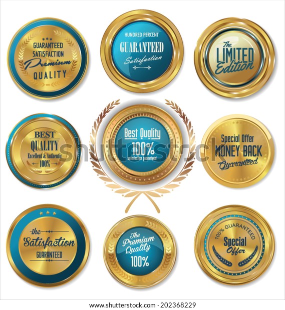 Premium Quality Blue Gold Labels Stock Vector (Royalty Free) 202368229 ...