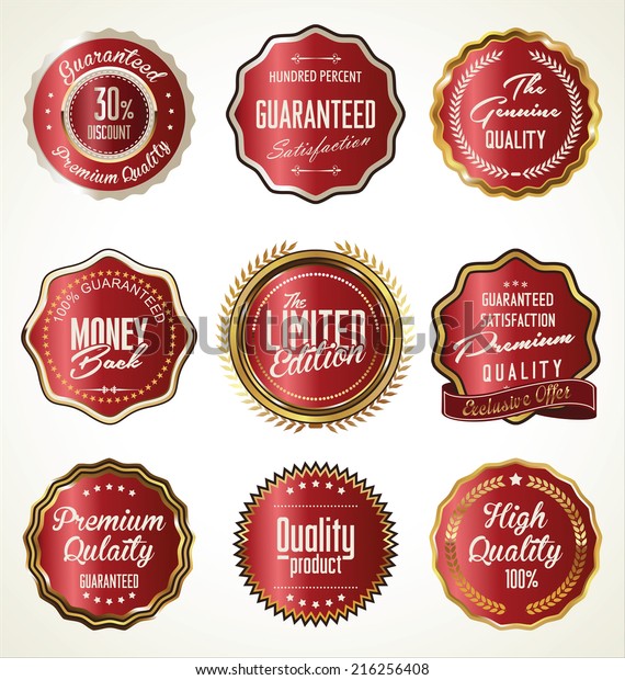 Premium Quality Gold Red Labels Stock Vector (Royalty Free) 216256408 ...