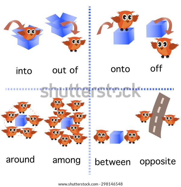 Preposition Grammar Owl Motion Preschool Stock Vector (Royalty Free ...